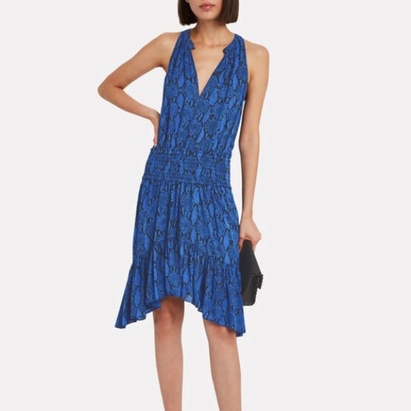A.L.C. | Dresses | Alc Riviera Blue Snakeskin Silk Ruffle Dress | Poshmark